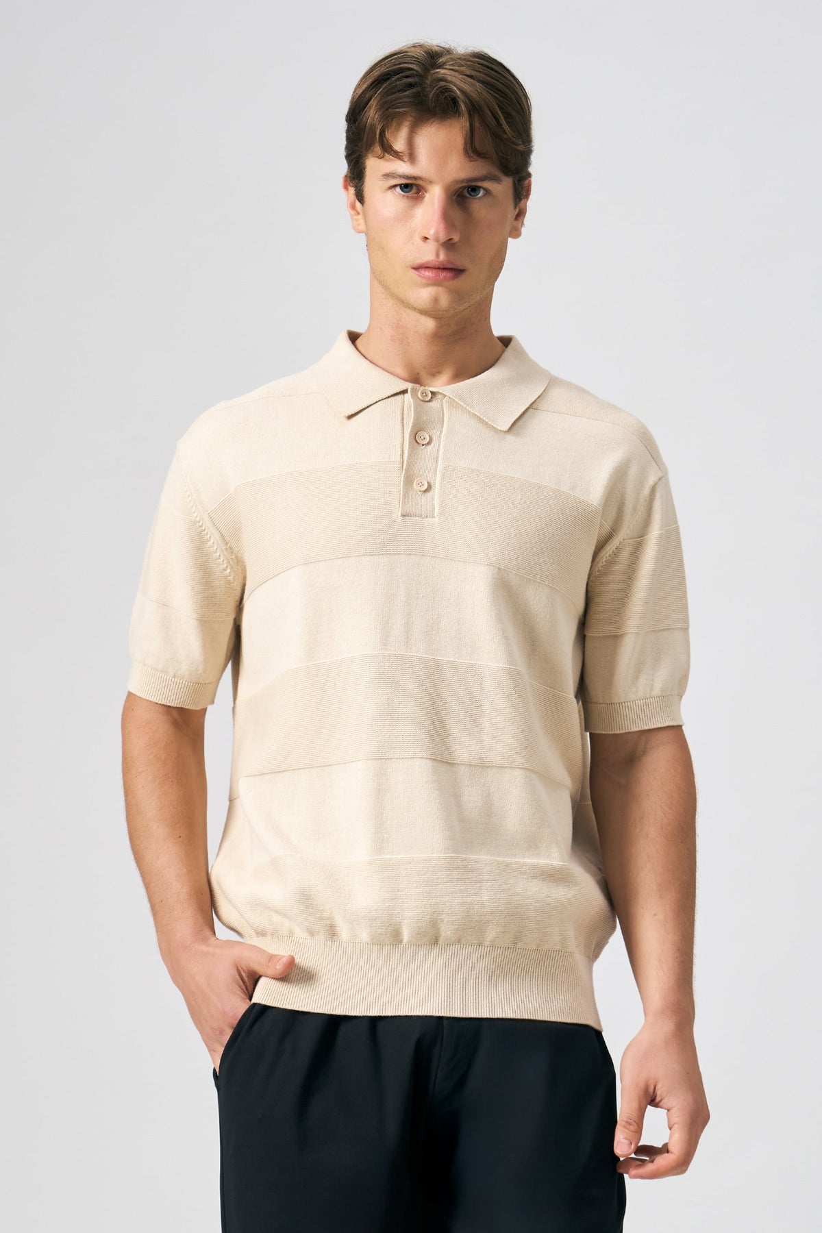 Flat Knit Wide Striped Polo – Memo
